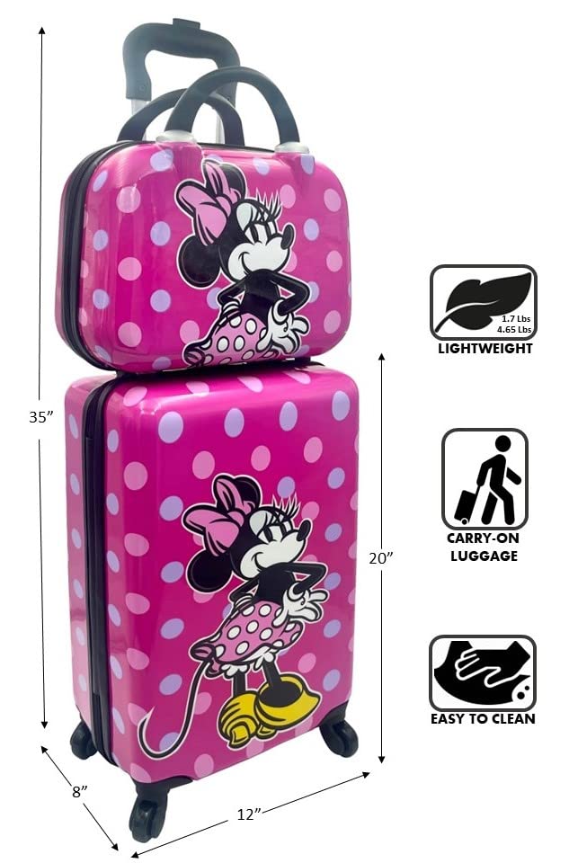 Fast Forward Kid’s Licensed Hard-Side 20” Spinner Luggage Carry-On Suitcase and Beauty Case Set (Minnie Mouse)