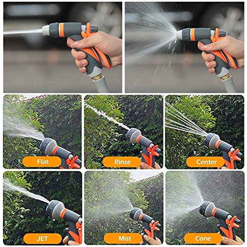 HIEEY Garden Hose 50 ft with Hose Nozzle, Brass Connector, 7 Function Spray Nozzle, Flexible Durable Kink Free and Easy to Store, Long Car Wash Water Hose for 3/4 Standard Faucet