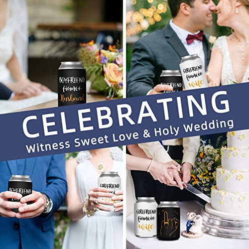 Wedding Can Cooler Sets, Personalized Wedding Gifts for Couples, Husband and Wife, Bottles and Cans Collapsible Sleeve, Neoprene Insulator Can Sleeves for Wedding, Honeymoon, Bridal Showers(2 Pack)