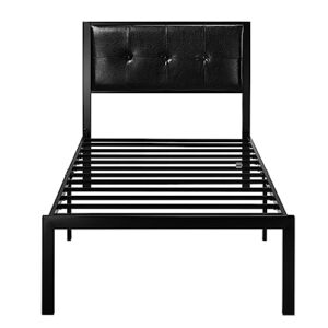 AEZOS Twin Metal Platform Bed Frame with Headboard & Footboard, Heavy Duty Steel Slats Support, Platform Mattress Base No Box Spring Needed, No Noise, Easy Assembly, Faux Leather, Black