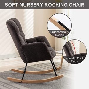 Sudwesto Modern Nursery Rocking Chair, Upholstered Glider Chair with High Backrest, Rocker Accent Armchair with Solid Wood Legs for Nursery Bedroom Living Room (Dark Grey Teddy)