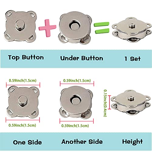 EuTengHao Magnetic Snaps Buttons, Silver Magnetic Purse Snap Clasps, Plum Magnetic Snap Closures for Purses Handbags, 15mm Magnet Button Closure Fastener for Clothes Sewing DIY Craft