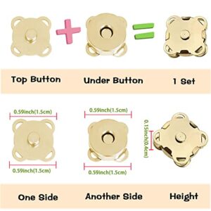 EuTengHao Magnetic Snaps Buttons, Plum Magnetic Snap Closures for Purses Handbags Clothes Bags Scrapbook, 15mm Magnet Button Closure Fastener for Sewing DIY Craft (Gold)