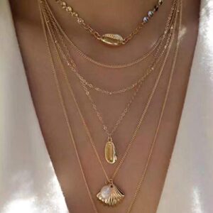 Women Vintage Originality Beach Clam Peal Necklace Initial M