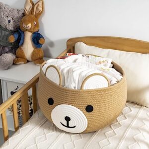 CherryNow Baby Gift Basket for Newborn, Empty Gift Basket with Handles, Medium Animal Basket for Toy Clothes Towel, Woven Rope Bear Basket for Kids, Brown, 15.7" D x 10.5" H