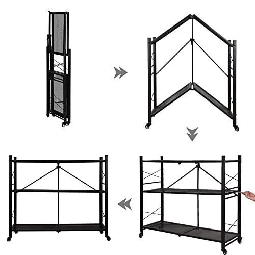 gaildon Foldable Shelves 4 Tier Heavy Duty Metal Storage Shelves with Wheels - No Assembly Collapsible Shelving Unit for Kitchen Garage Hold up to 1000 lbs