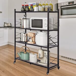 gaildon Foldable Shelves 4 Tier Heavy Duty Metal Storage Shelves with Wheels - No Assembly Collapsible Shelving Unit for Kitchen Garage Hold up to 1000 lbs