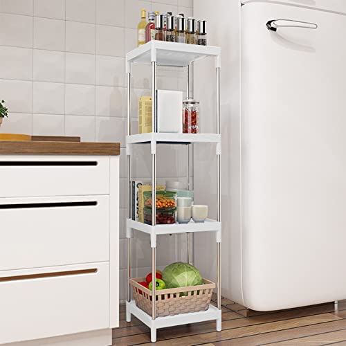 Storage Cart for Laundry Room Organization, 4 Tier Shelving Unit Utility Cart Storage Rack for Kitchen Bathroom Laundry Narrow Places (White)