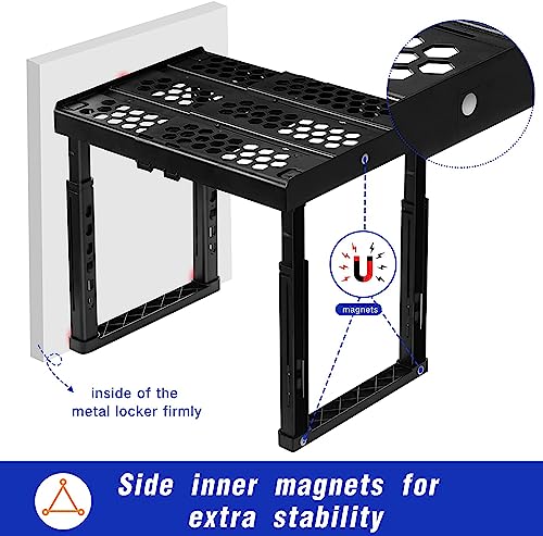 Piffny Locker Organizer Shelf， Adjustable Width and Height, Stackable, Ideal Locker Shelf for School, Office, Gym Lockers, or Even Kitchen Cabinets & Under Sink Organization (Black)