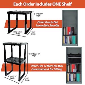 Piffny Locker Organizer Shelf， Adjustable Width and Height, Stackable, Ideal Locker Shelf for School, Office, Gym Lockers, or Even Kitchen Cabinets & Under Sink Organization (Black)