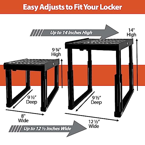 Piffny Locker Organizer Shelf， Adjustable Width and Height, Stackable, Ideal Locker Shelf for School, Office, Gym Lockers, or Even Kitchen Cabinets & Under Sink Organization (Black)