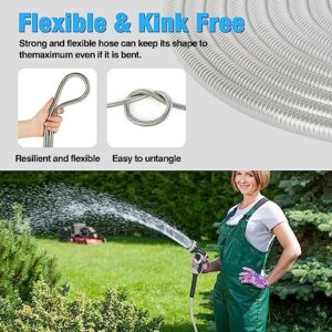 GREENER Stainless Steel Garden Hose 50ft-Heavy Duty Metal Water Hose Rust-proof Flexible Hose with 10 Functional Nozzle, Anti-puncture Kink-resistant Tangle Free Pet-proof Hose for Outdoor Yard Lawn