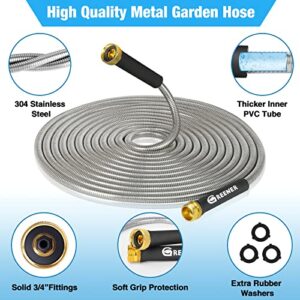 GREENER Stainless Steel Garden Hose 50ft-Heavy Duty Metal Water Hose Rust-proof Flexible Hose with 10 Functional Nozzle, Anti-puncture Kink-resistant Tangle Free Pet-proof Hose for Outdoor Yard Lawn