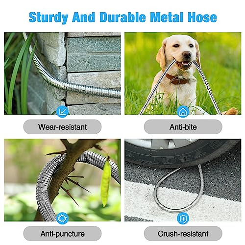 GREENER Stainless Steel Garden Hose 50ft-Heavy Duty Metal Water Hose Rust-proof Flexible Hose with 10 Functional Nozzle, Anti-puncture Kink-resistant Tangle Free Pet-proof Hose for Outdoor Yard Lawn