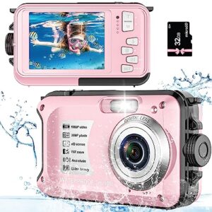 digital camera with 32gb card point and shoot waterproof camera 10ft 30mp 1080p hd video compact portable 16x zoom waterproof digital camera for kids