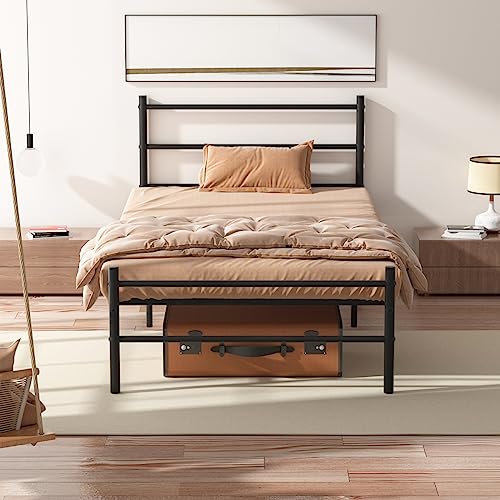 SOROGRA Twin Bed Frame with Headboard and Footboard, Bed Frame Platform with Storage Space, Heavy Duty Metal Bed No Box Spring Required, 11'' Under-Bed Storage, Anti-Slip, Noise Free, Black