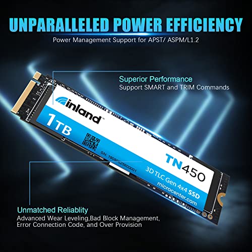 INLAND TN450 Internal Gaming PC NVMe SSD 1TB PCIe 4.0 M.2 GEN4 x 4 2280 Solid-State Drive, Up to 5,000 MB/s, 3D TLC NAND