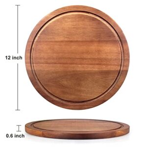 Acacia Round Wood Cutting Board for Kitchen Meat Best Wooden Charcuterie Platter Boards Circular Cheese Serving Board Wood Chopping Board Butcher Blocks Circle Pizza Cutting Carving Boards