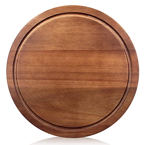 Acacia Round Wood Cutting Board for Kitchen Meat Best Wooden Charcuterie Platter Boards Circular Cheese Serving Board Wood Chopping Board Butcher Blocks Circle Pizza Cutting Carving Boards