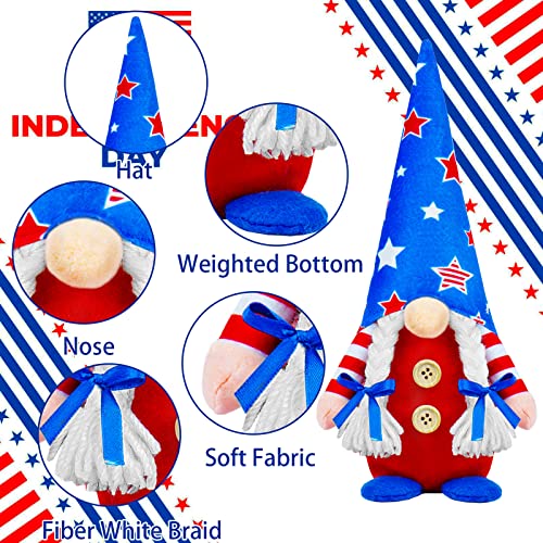 2PCS 4th of July Gnome Patriotic Gnomes Plush Independece Gnomes Decorations Couple Handmade Swedish Tomte Gnomes Ornaments for Patriotic Party Table Decoration Tiered Tray Decorations Fireplace Decor