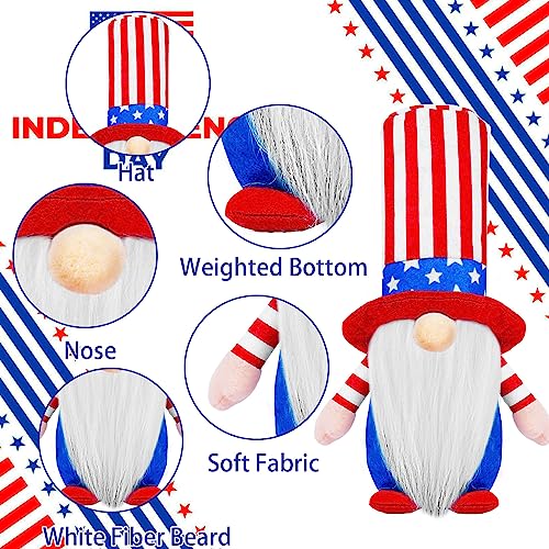 2PCS 4th of July Gnome Patriotic Gnomes Plush Independece Gnomes Decorations Couple Handmade Swedish Tomte Gnomes Ornaments for Patriotic Party Table Decoration Tiered Tray Decorations Fireplace Decor