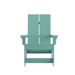 Flash Furniture Finn Modern Commercial Grade Poly Resin Wood Adirondack Rocking Chair - All Weather Sea Foam Polystyrene - Dual Slat Back - Stainless Steel Hardware