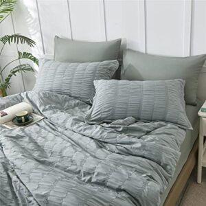 KAKIJUMN Sage Green Comforter Set Full Size, 7 Piece Bed in a Bag Seersucker Comforter and Sheet Set, All Season Soft Microfiber Complete Bedding Set(Green,Full)