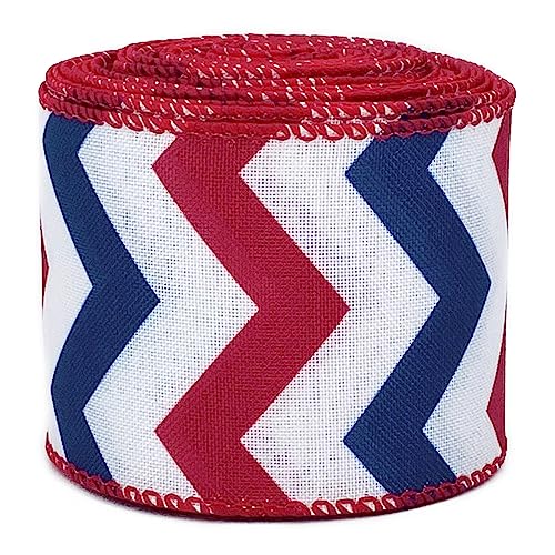 Leecogo Ribbon Wired,2 1/2”x10 Yard,Red Blue White Waves Ribbon for Easter,Independence Day,Christmas,Wreath,Spring,Summer,Wedding,Baby Shower,Birthday