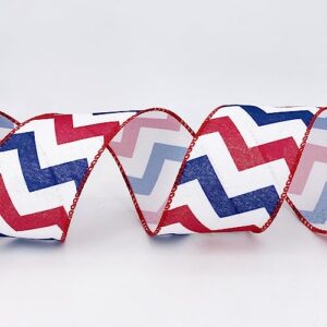 Leecogo Ribbon Wired,2 1/2”x10 Yard,Red Blue White Waves Ribbon for Easter,Independence Day,Christmas,Wreath,Spring,Summer,Wedding,Baby Shower,Birthday