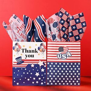 Bolsome 90 Sheets 20*14in Patriotic Tissue Paper for Gift Wrapping, Veterans Day Tissue Paper for Gift Bags Blue White Red Star Striped USA Wrap Tissue for Independence Day 4th of July Party DIY Craft