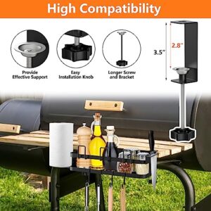 Bizzoelife Griddle Caddy for Fire Pit Utensils Condiment, Grill Accessories with Paper Towel Holder, BBQ Caddy with Holders and J-hooks for Cups, Scissors, Turners, Easy Install, Space Saving, Black