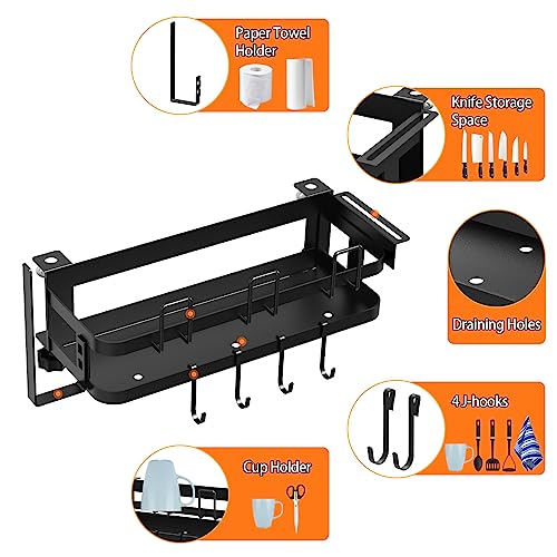 Bizzoelife Griddle Caddy for Fire Pit Utensils Condiment, Grill Accessories with Paper Towel Holder, BBQ Caddy with Holders and J-hooks for Cups, Scissors, Turners, Easy Install, Space Saving, Black