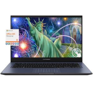 asus 2023 newest thin and light vivobook, 14 hd touchscreen 2-in-1 laptop, 4gb ram, 256gb ssd, intel celeron processor, numberpad, type-c,hdmi, microsoft 365 personal 1-year included, windows 11 s