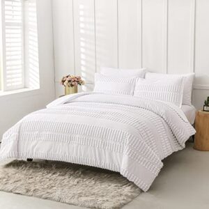 OARAGE White Full Size Comforter Sets with Sheets- Tufted Bedding Sets Full 7 Pieces,Shabby Chic Pom Pom Boho Comforter Bedding Set,Soft Microfiber Bed in a Bag for All Seasons