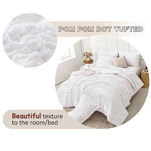 OARAGE White Full Size Comforter Sets with Sheets- Tufted Bedding Sets Full 7 Pieces,Shabby Chic Pom Pom Boho Comforter Bedding Set,Soft Microfiber Bed in a Bag for All Seasons