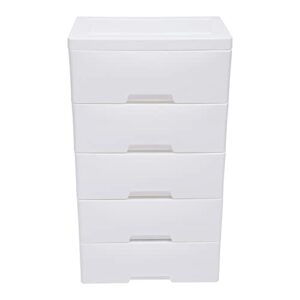 Plastic Drawers Storage Cart Mobile Cabinet with Casters, 5 Drawer Stackable Vertical Clothes Storage Tower Tall Chest Closet, Large Containers Organizer Unit (12"D x 18"W x 33"H - White)