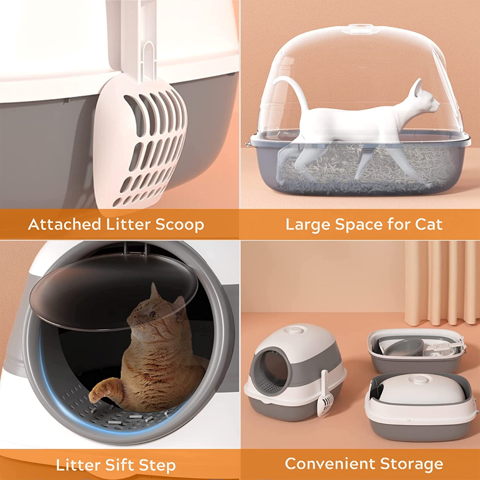 iPetlore Cat Litter Box with Scoop, Portable Kitty Litter Box with Lid-Grey