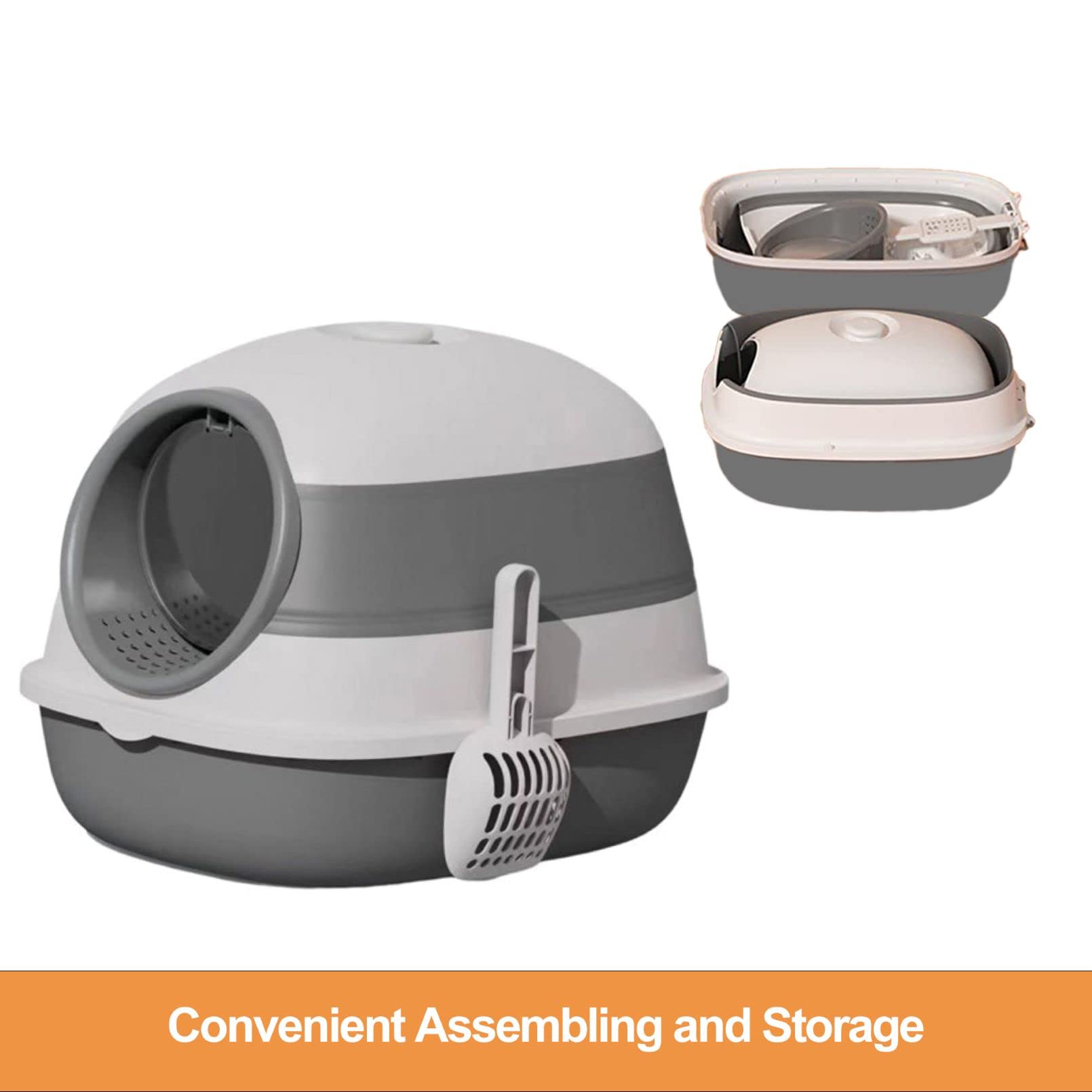 iPetlore Cat Litter Box with Scoop, Portable Kitty Litter Box with Lid-Grey