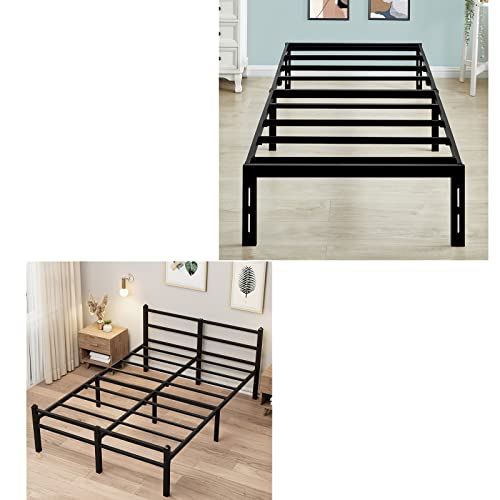 GreenForest Twin Bed Frame Quick Lock Heavy Duty Metal Platform and Queen Bed Frame with Headboard