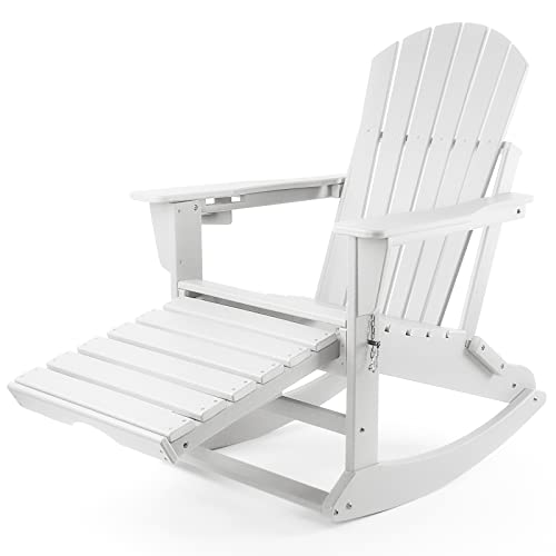 FUNBERRY Patio Rocking Chair Set of 2,Porch Rocker,Rocking Adirondack Chair,Folding Adirondack Chairs with Ottoman,All Weather Rocking Chair,Plastic Rocking Chair,350 lbs