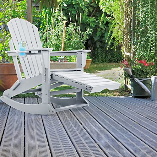 FUNBERRY Patio Rocking Chair Set of 2,Porch Rocker,Rocking Adirondack Chair,Folding Adirondack Chairs with Ottoman,All Weather Rocking Chair,Plastic Rocking Chair,350 lbs