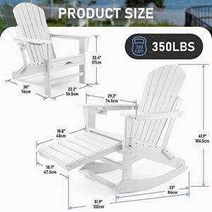 FUNBERRY Patio Rocking Chair Set of 2,Porch Rocker,Rocking Adirondack Chair,Folding Adirondack Chairs with Ottoman,All Weather Rocking Chair,Plastic Rocking Chair,350 lbs