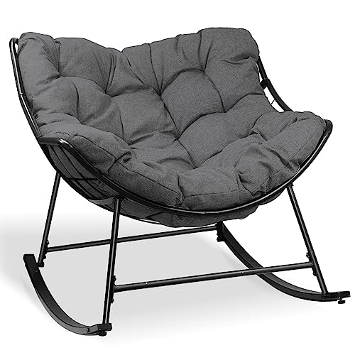 OKSTENCK Moon Rocking Chair, Outdoor Padded Cushion Rocker Recliner Patio Chair for Porch, Garden, Patio, Backyard, Grey