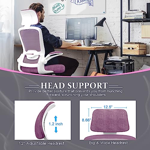 Mimoglad Office Chair, High Back Ergonomic Desk Chair with Adjustable Lumbar Support and Headrest, Swivel Task Chair with flip-up Armrests for Guitar Playing, 5 Years Warranty