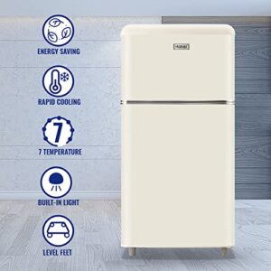 WANAI Mini Fridge Dual Door Refrigerator with Freezer, Compact Refrigerator with Adjustable Temperature & Removable Glass Shelves, Fridge for Apartment/Dorm/Office/Kitchen, Energy Saving White