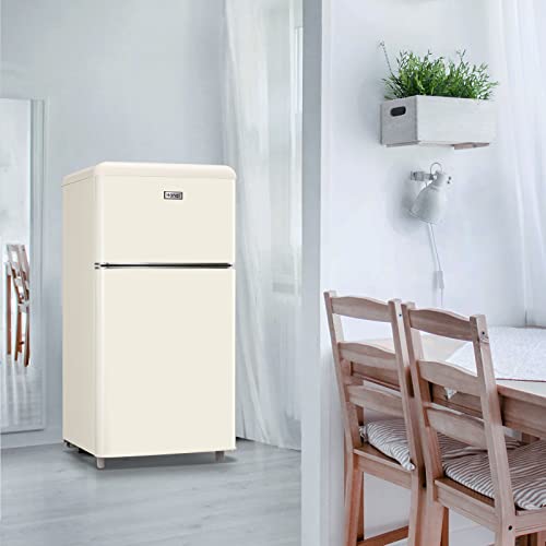 WANAI Mini Fridge Dual Door Refrigerator with Freezer, Compact Refrigerator with Adjustable Temperature & Removable Glass Shelves, Fridge for Apartment/Dorm/Office/Kitchen, Energy Saving White