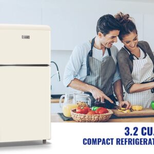 WANAI Mini Fridge Dual Door Refrigerator with Freezer, Compact Refrigerator with Adjustable Temperature & Removable Glass Shelves, Fridge for Apartment/Dorm/Office/Kitchen, Energy Saving White