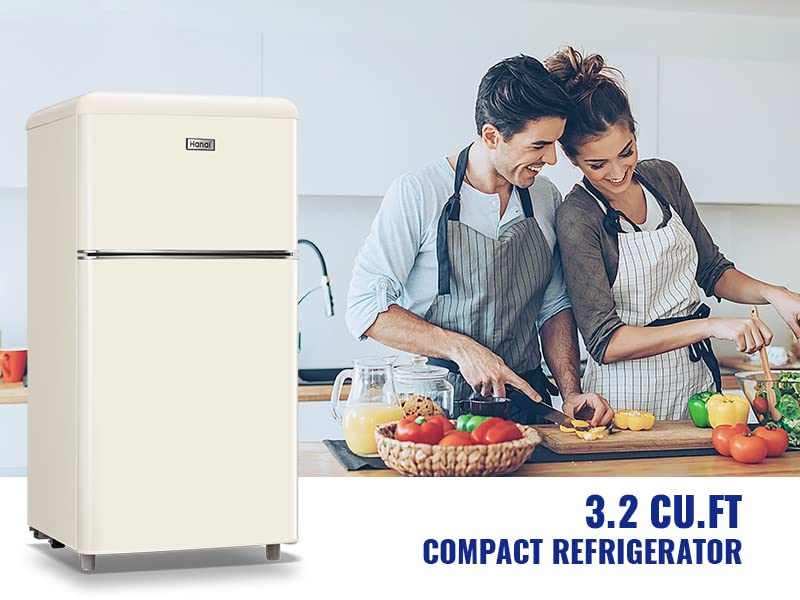 WANAI Mini Fridge Dual Door Refrigerator with Freezer, Compact Refrigerator with Adjustable Temperature & Removable Glass Shelves, Fridge for Apartment/Dorm/Office/Kitchen, Energy Saving White