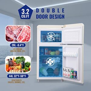 WANAI Mini Fridge Dual Door Refrigerator with Freezer, Compact Refrigerator with Adjustable Temperature & Removable Glass Shelves, Fridge for Apartment/Dorm/Office/Kitchen, Energy Saving White