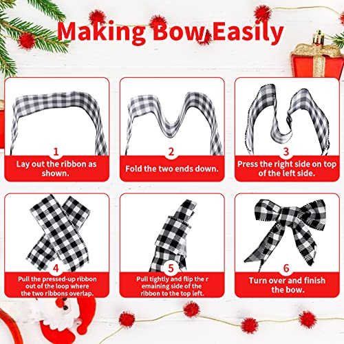 MuRealy Ribbon for Crafts Wired - Black and White Striped Polyester Wired Ribbon, 10 Yards 2.5 Inch Wired Ribbon, Christmas Ribbon Wired, Craft Ribbon for DIY Packaging, Wreath and Bow Decorative